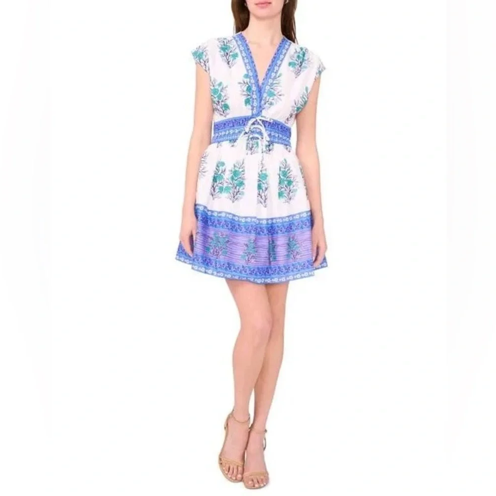 CeCe | Dresses | Cece Blue And White Floral Mini Dress | Poshmark
